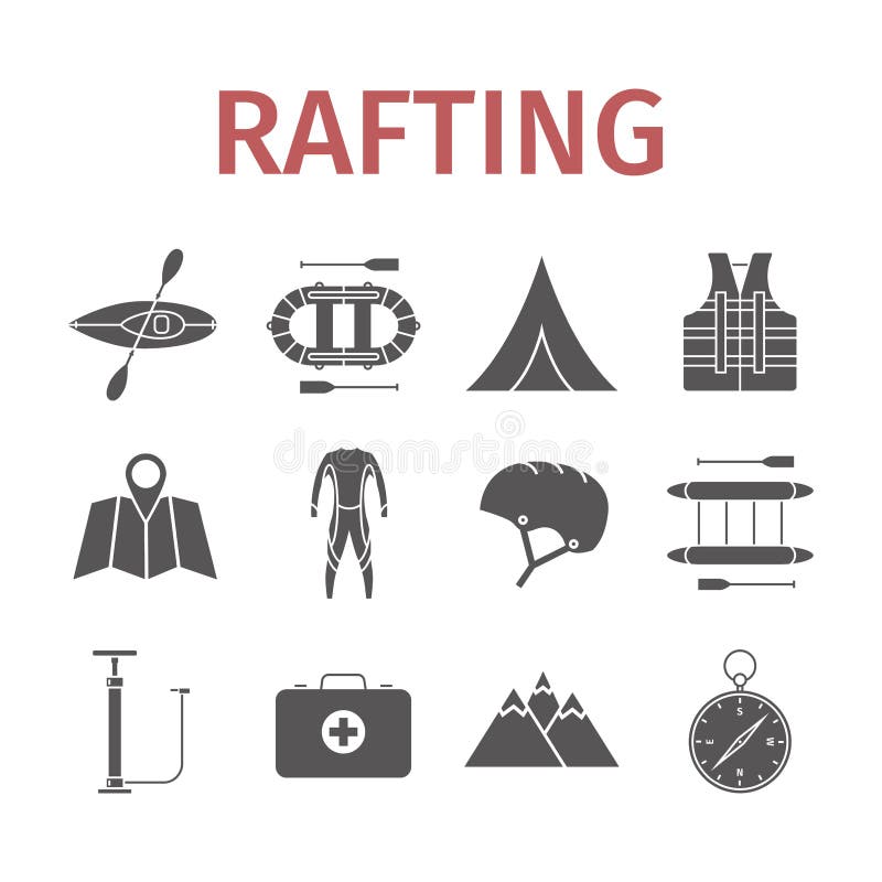 Rafting Flat Icons Set. Vector Signs for Web Graphics. Stock Vector ...