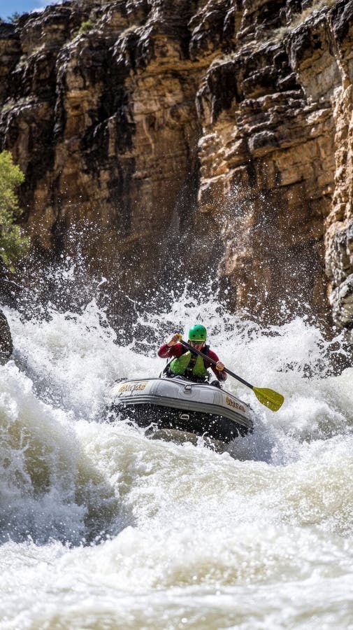 Rafting Guide Navigating Inflatable Kayak through Whitewater Rapids ...
