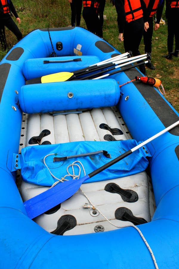 Rafting Inflatable Blue Boat Wit Rafters on Side Stock Photo - Image of ...