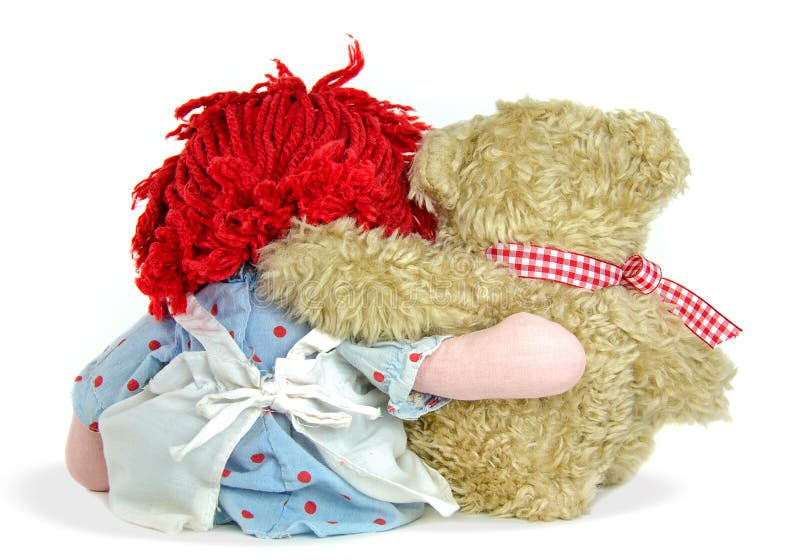 Rag Doll and Teddy Bear Hug Stock Photo - Image of white, teddy: 41078474