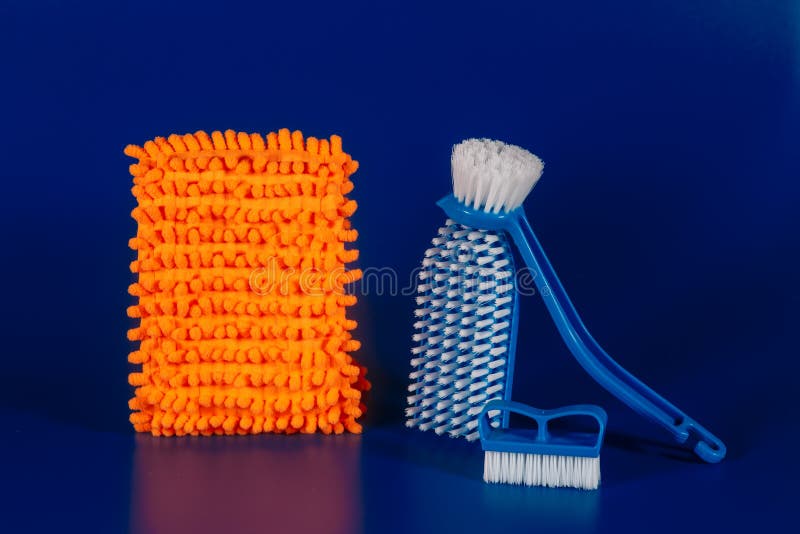 Rag for Mop and Toilet Brush on Blue Background Stock Image - Image of ...