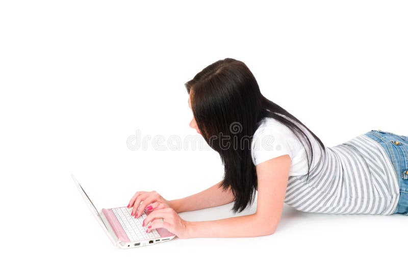 Ragazza Che Lavora Al Computer Portatile Isolato Fotografia Stock ...