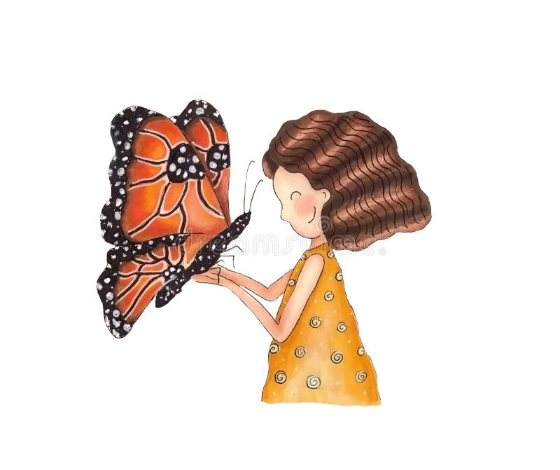 Ragazza con una farfalla illustrazione di stock. Illustrazione di bello ...