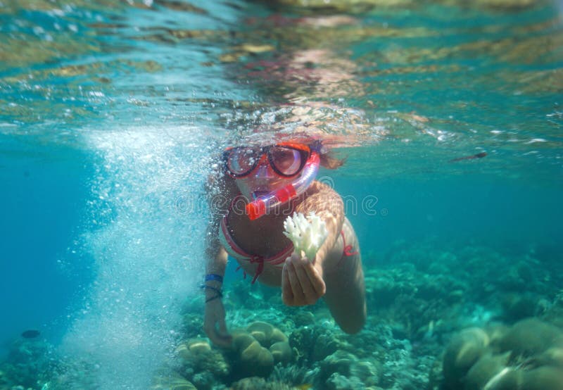 Ragazza sotto acqua immagine stock. Immagine di mare, tuffo - 7352733