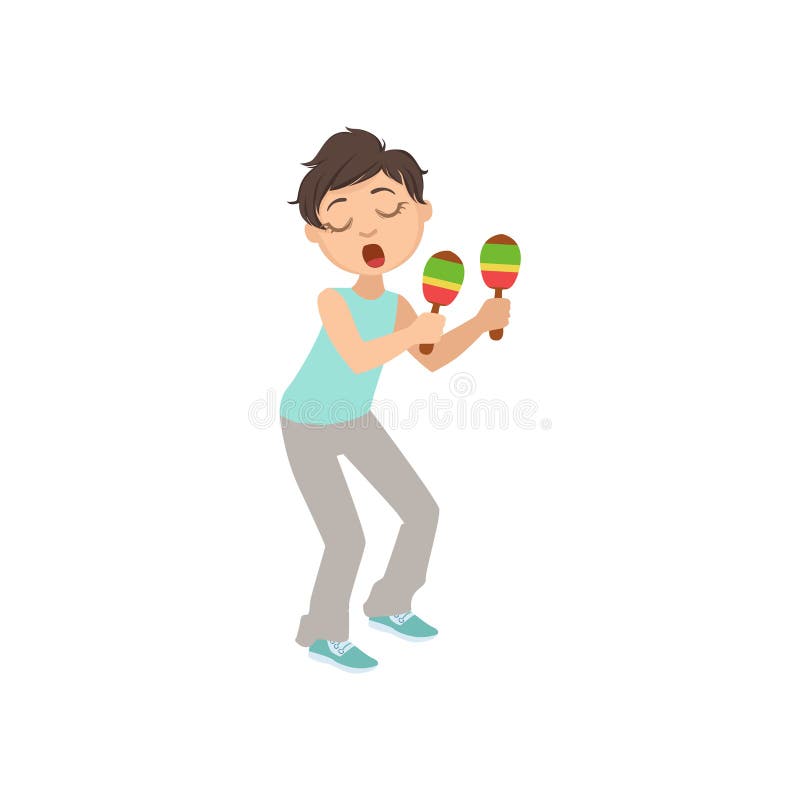 Ragazzo Che Gioca Maraces E Che Canta Illustrazione Vettoriale ...