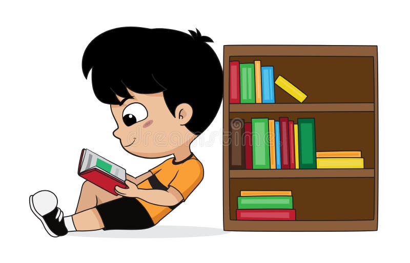 Ragazzo Che Legge Un Libro Nella Biblioteca Illustrazione Vettoriale ...
