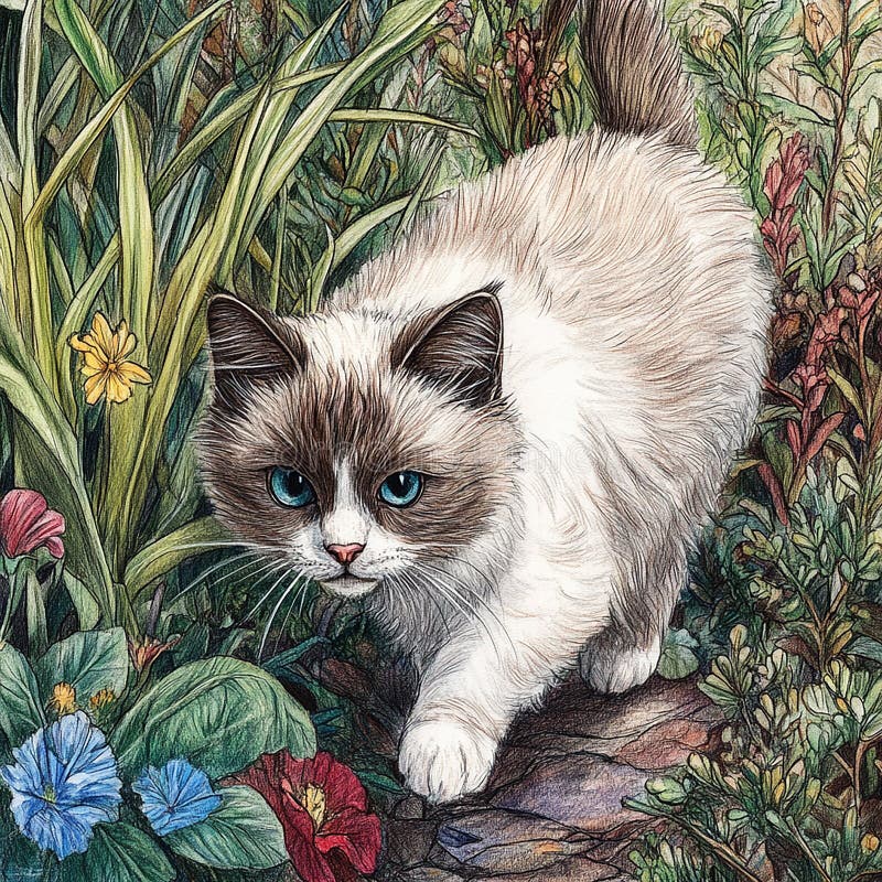 Ragdoll Cat Sketch Drawing on the White Background Stock Illustration ...