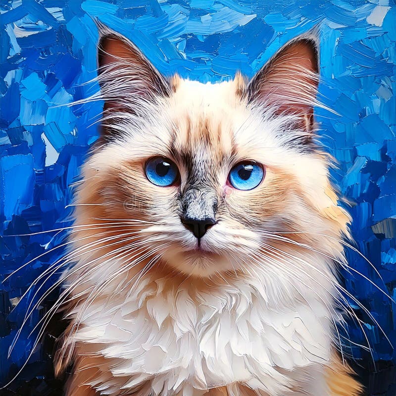 Ragdoll Cat with a Vivid Blue Background Stock Illustration ...