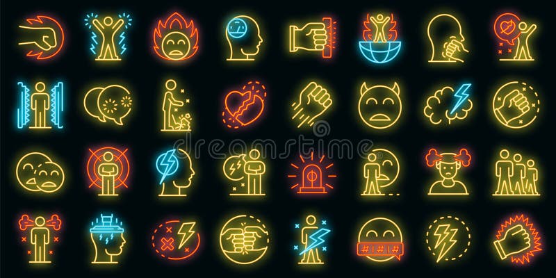 Rage icons set vector neon stock vector. Illustration of anger - 221222638
