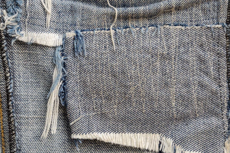 Ragged Fabric of Old Bluejeans Stock Image - Image of background, close ...