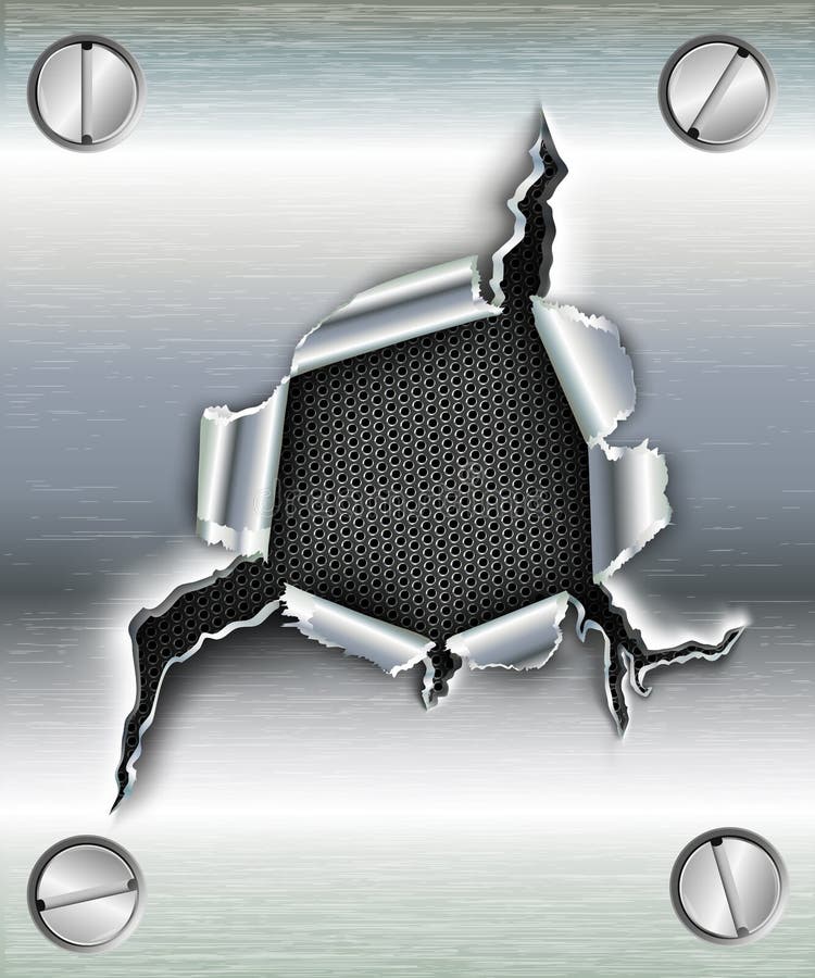 Ragged hole in the metal stock vector. Illustration of break - 41032214