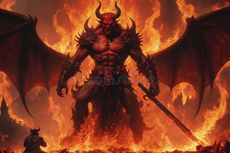 Raging Devil in Fire of Hell Stock Illustration - Illustration of ...