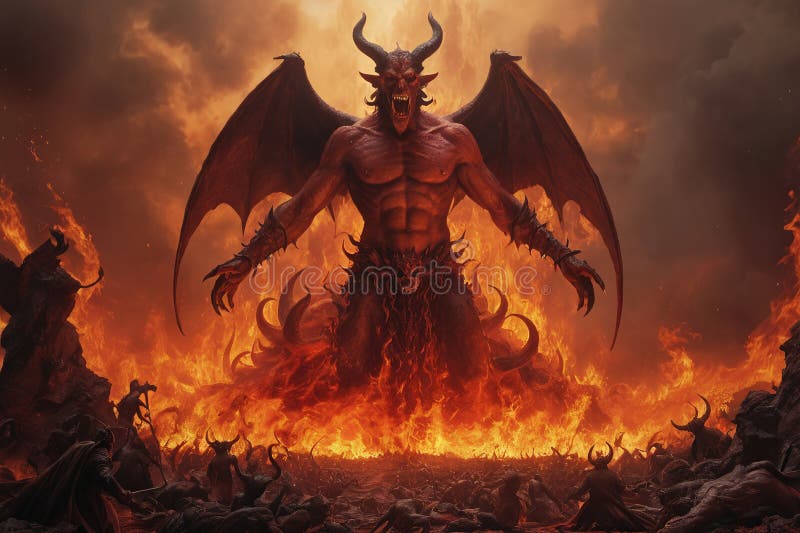 Raging Devil in Fire of Hell Stock Illustration - Illustration of ...
