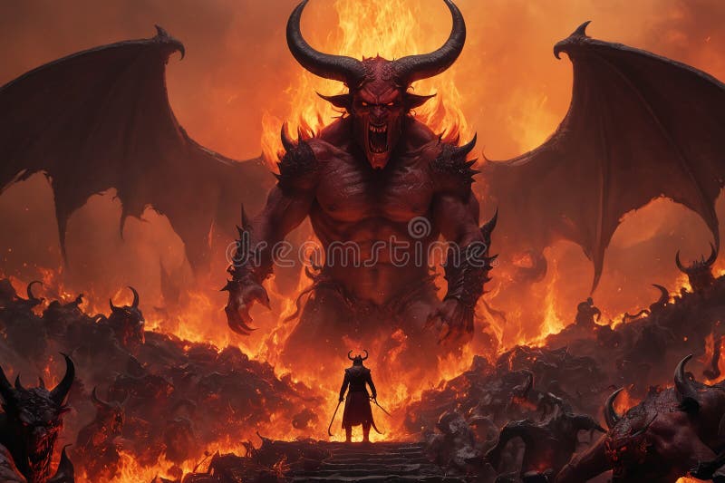 Raging Devil in Fire of Hell Stock Illustration - Illustration of ...