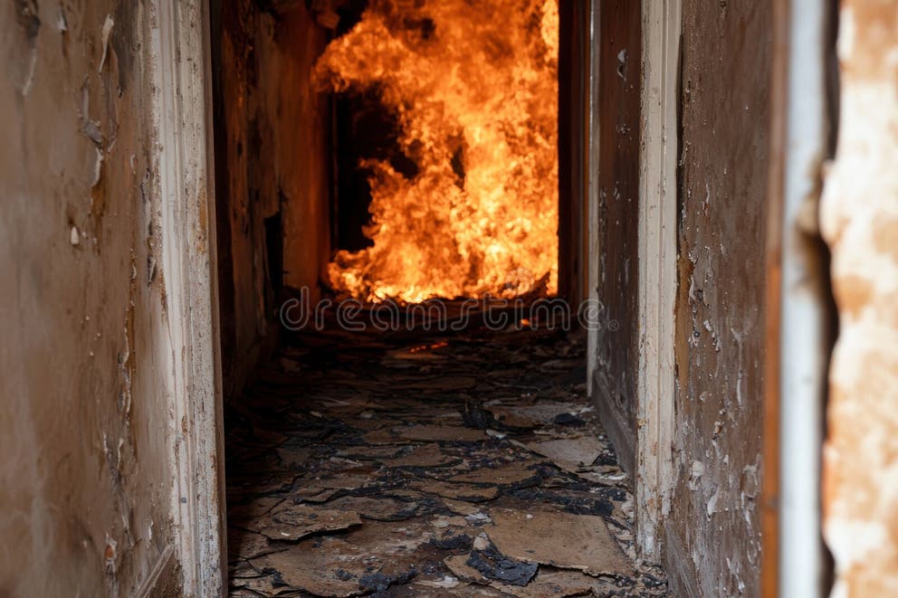 Raging Fire in Abandoned Building Stock Illustration - Illustration of ...