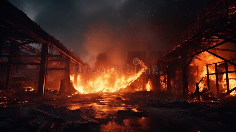 A Raging Fire Engulfing a Building Stock Photo - Image of emergency ...