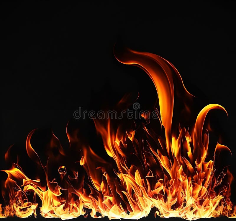 Raging Fire Flames on Isolate Black Background Stock Illustration ...