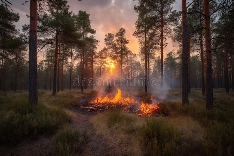 Raging Fire in the Forest with Huge Flames and Thick Smoke. Generative ...
