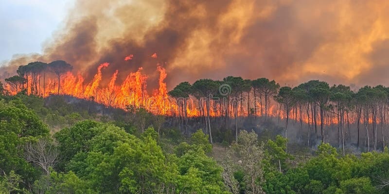 Raging Forest Fire Engulfing Pine Trees with Massive Smoke in ...