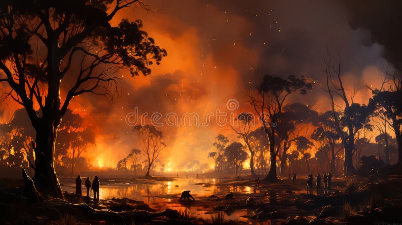 A Raging Forest Fire Engulfs Trees and Wildlife in Its Path Stock Image ...