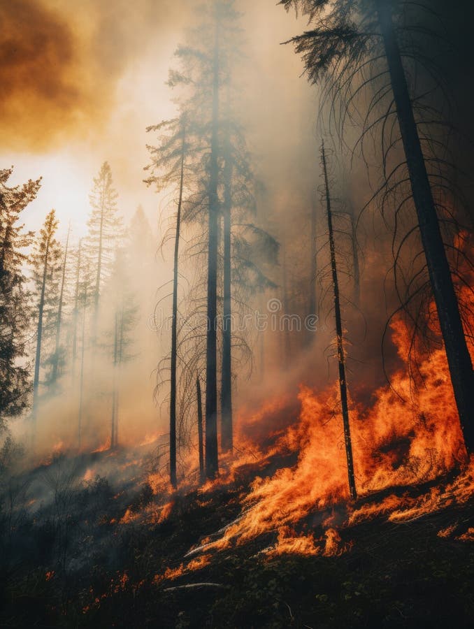 Raging Forest Fire with Flames and Smoke Stock Illustration ...