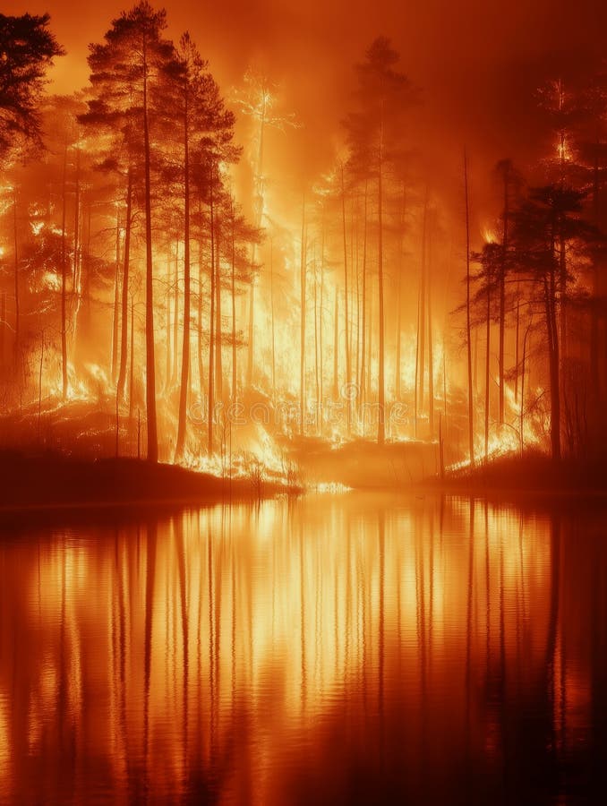 A Raging Forest Fire in the Pine Trees, with Flames Reaching for the ...