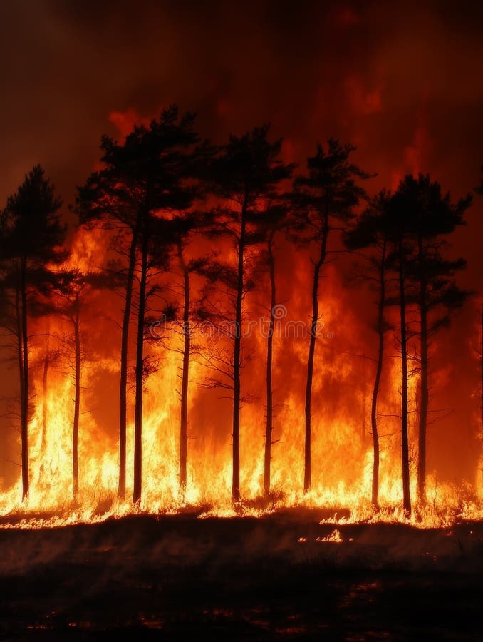 A Raging Forest Fire in the Pine Trees, with Flames Reaching for the ...