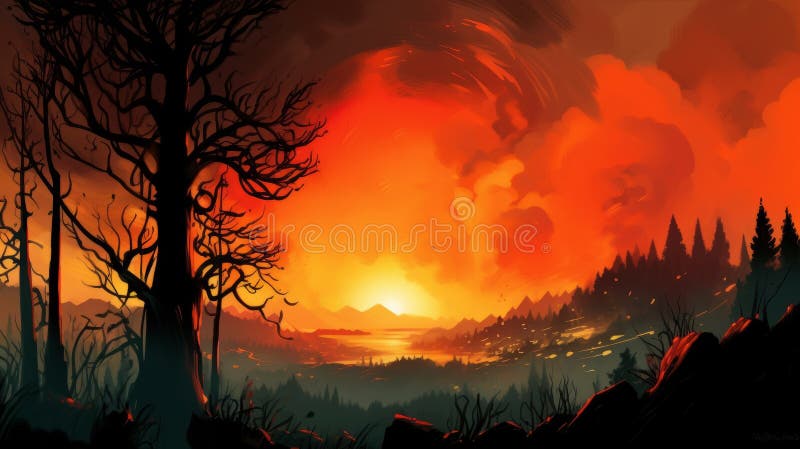 Raging Forest Fire. Rapidly Spreading Wildfire Stock Illustration ...