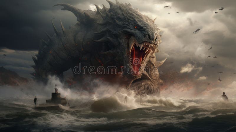 Raging Leviathan: a Majestic Monster Unleashed in Digital Art Stock ...