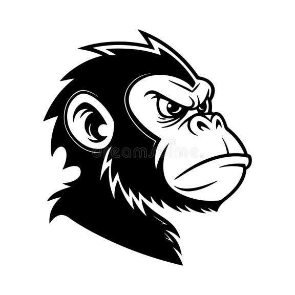 Raging Monkey Face Silhouette with Sharp Features Stock Vector ...