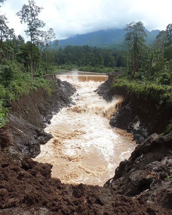 Raging River Flowing Misty Forest Landscape Stock Photos - Free ...