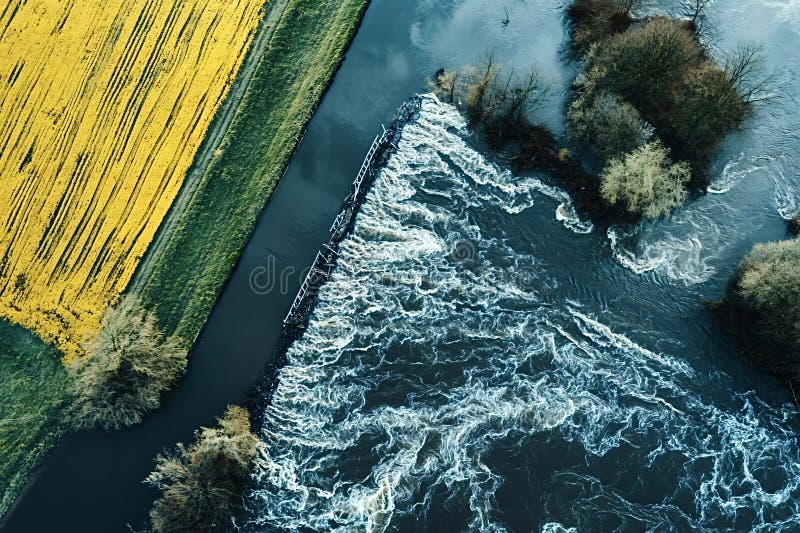 Raging River Flooding Farmland Creating Whirlpools and Foaming Water ... Raging River Flooding Farmland Creating Whirlpools and Foaming Water ...