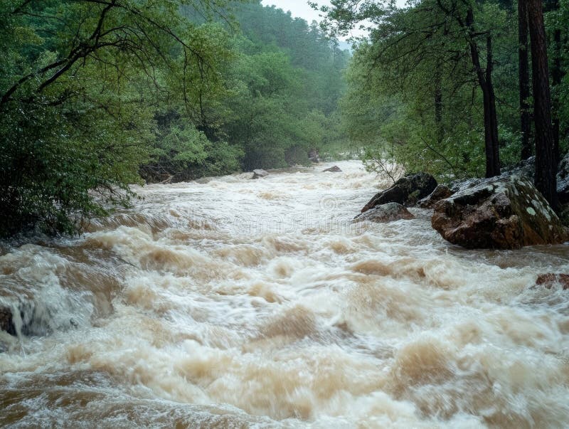 Raging River in the Mountains with Trees. Stock Photo - Image of flow ...