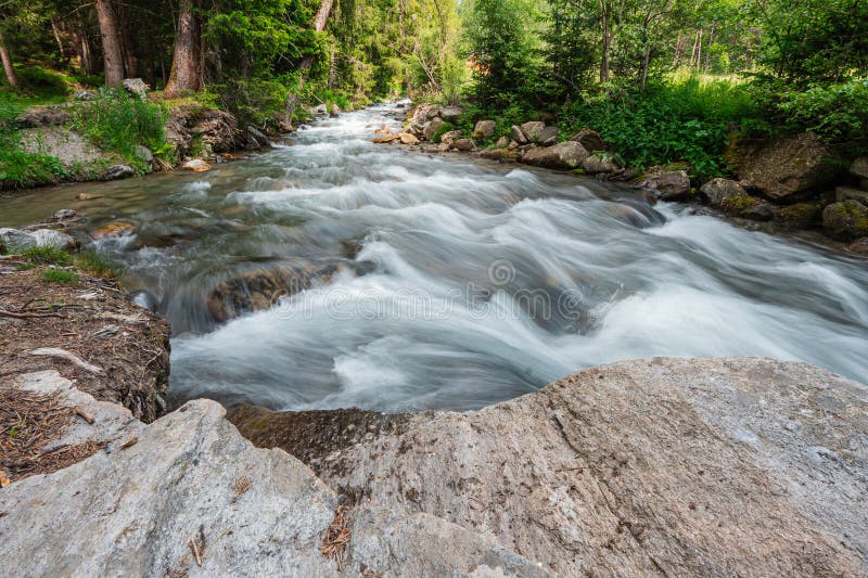 Raging River Stream Flowing in a Nature Landscape Scenery Stock Image ...