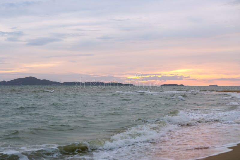 Raging Sea with Sunset Sky Background Stock Photo - Image of sunset ...