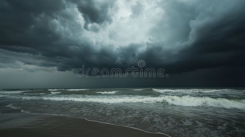 Raging Storm Over the Sea with Giant Waves and Dark Threatening Clouds ...