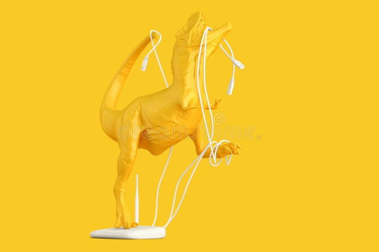 Raging T-rex with Network Cables on Top of the Router. Technology ...