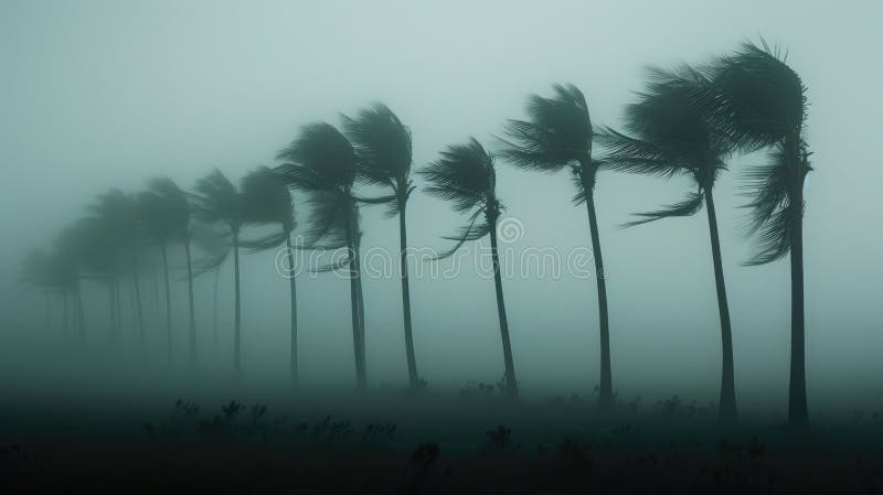 Raging Tempest: Palm Trees Dancing in the Wind. Stock Illustration ...