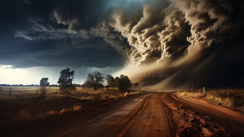 Raging Tornado with Black Clouds in a Dry Dirt Field Stock Illustration ...