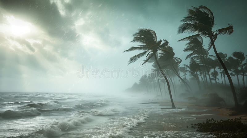 Raging Tropical Storm on the Beachfront Stock Illustration ...