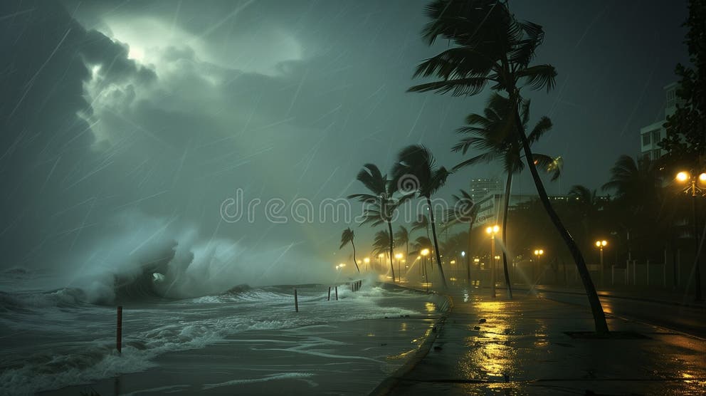 Raging Tropical Storm on the Beachfront Stock Illustration ...