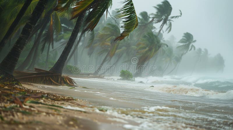 Raging Tropical Storm on the Beachfront Stock Illustration ...