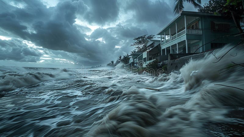 Raging Tropical Storm on the Beachfront Stock Illustration ...