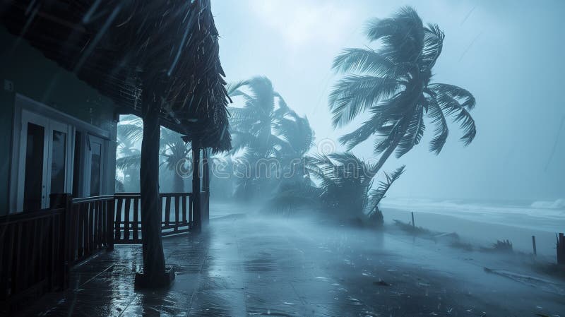 Raging Tropical Storm on the Beachfront Stock Illustration ...