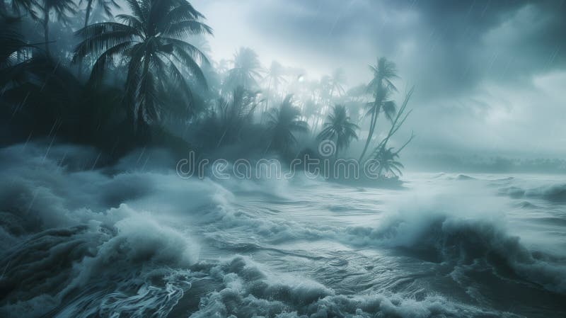 Raging Tropical Storm on the Beachfront Stock Illustration ...