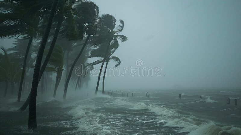 Raging Tropical Storm on the Beachfront Stock Illustration ...