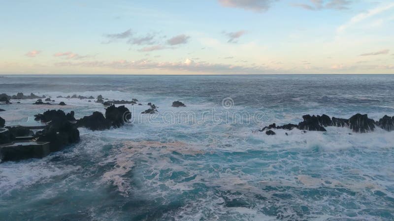 Raging Waves in the Ocean during Sunset. Stock Footage - Video of ...