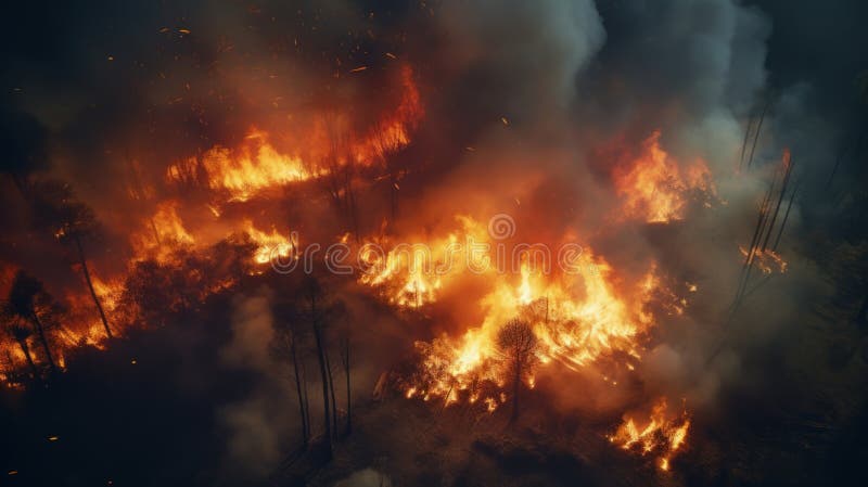 A Raging Wildfire Engulfing a Dense Forest Stock Photo - Image of ...
