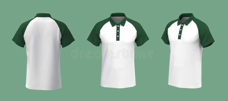 Raglan Collared Shirt Mockup in Front, Back and Side Views. Stock ...