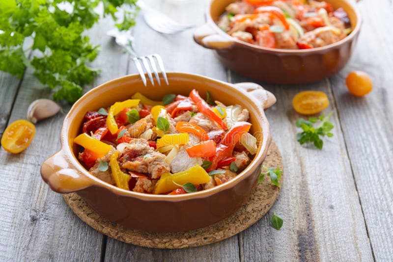 Ragout from Turkey and Sweet Peppers Stock Image - Image of herb, meat ...
